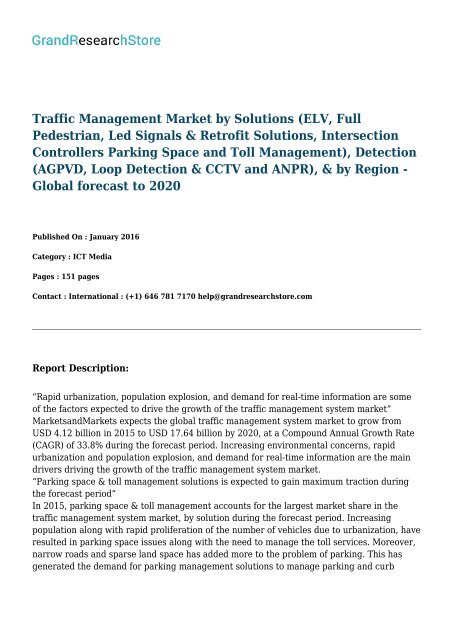 Traffic Management Market by Solutions (ELV, Full Pedestrian, Led ... Traffic Management Market by Solutions (ELV, Full Pedestrian, Led ...