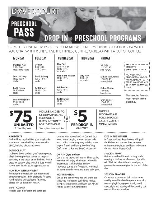 Dovercourt Winter 2017 PRESCHOOL pass
