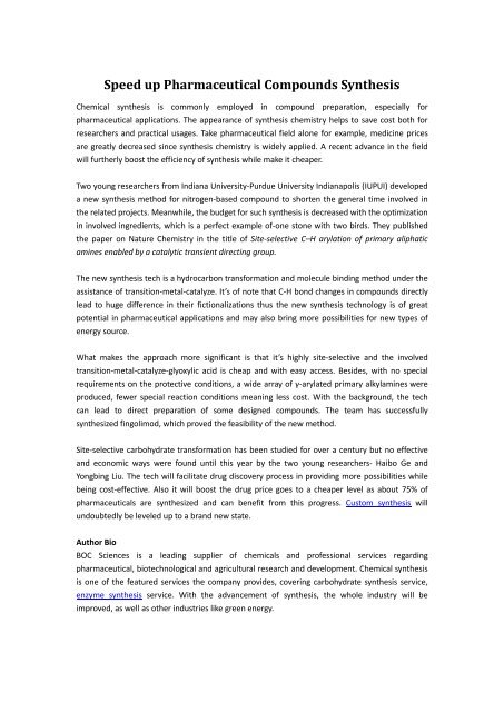 Speed up Pharmaceutical Compounds Synthesis