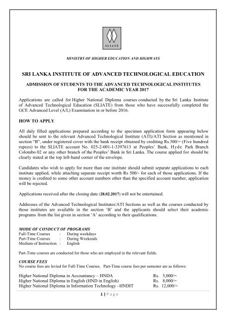 SRI LANKA INSTITUTE OF ADVANCED TECHNOLOGICAL EDUCATION