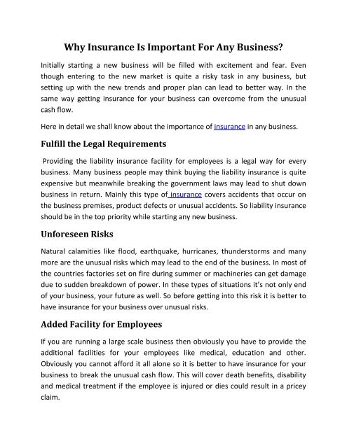 Why insurance is important for any business