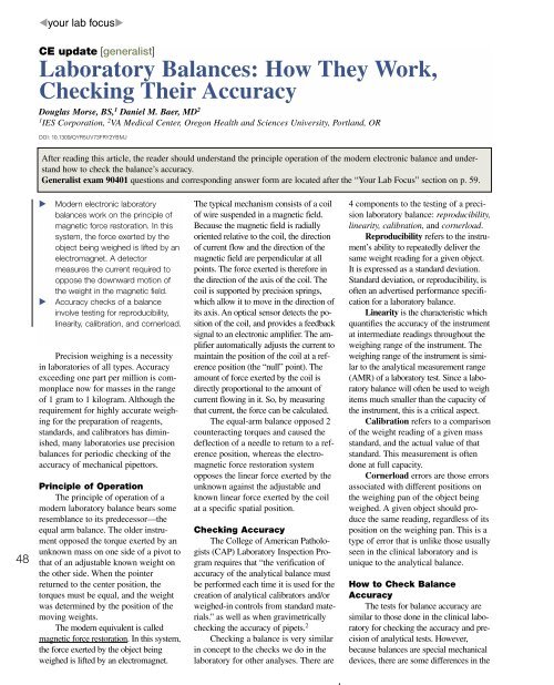 Laboratory Balances: How They Work, Checking ... - LabMedicine