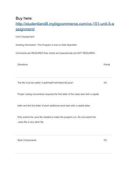 CS 151 Unit 5 Assignment