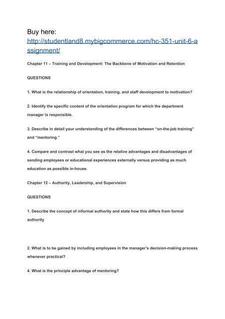 HC 351 Unit 6 Assignment HC 351 Unit 6 Assignment