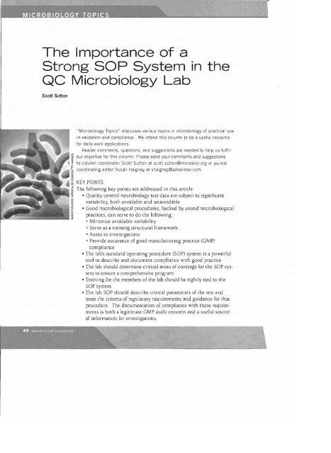 The Importance of a Strong SOP System In the QC Microbiology Lab