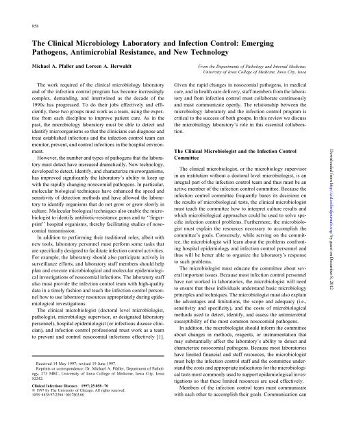 The Clinical Microbiology Laboratory and Infection Control ...