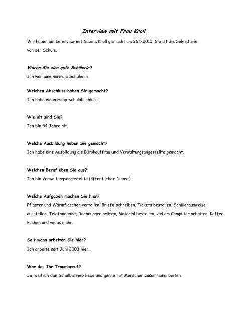 Interview mit Frau Kroll - bei der Kurt-Schwitters-Schule