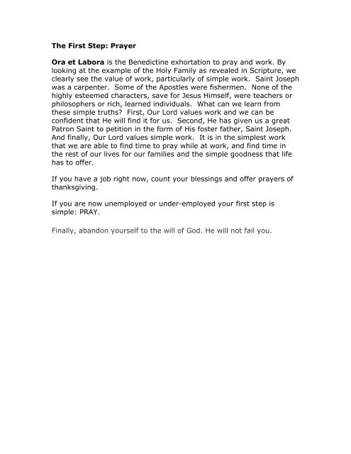 The First Step: Prayer Ora et Labora - Catholic Home and Garden