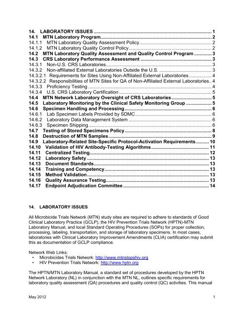 14. LABORATORY ISSUES