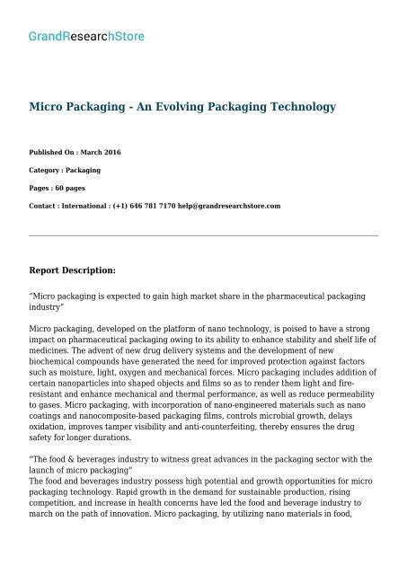 Micro Packaging - An Evolving Packaging Technology