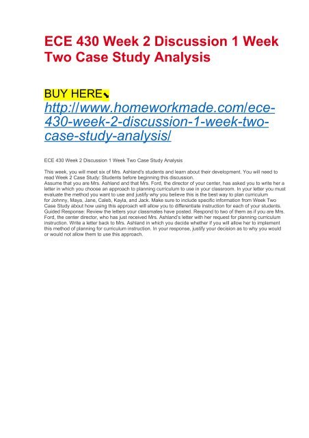 ECE 430 Week 2 Discussion 1 Week Two Case Study Analysis