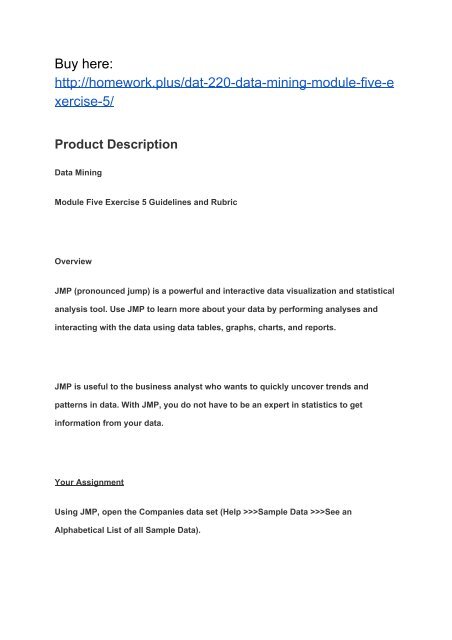 DAT 220 Data Mining Module Five Exercise 5