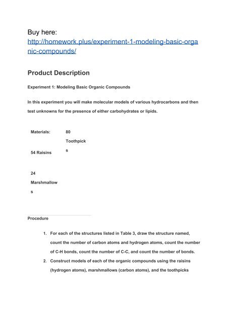 Experiment 1: Modeling Basic Organic Compounds