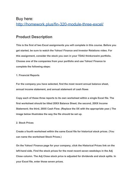 FIN 320 Module Three Excel