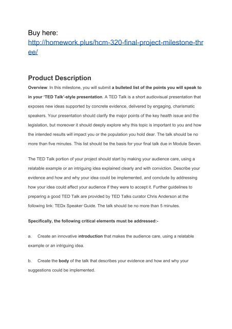 HCM 320 Final Project Milestone Three