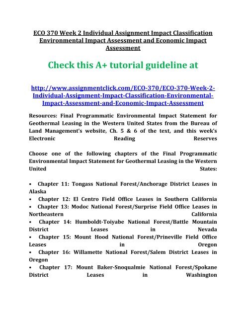 UOP ECO 370 Week 2 Individual Assignment Impact Classification ...