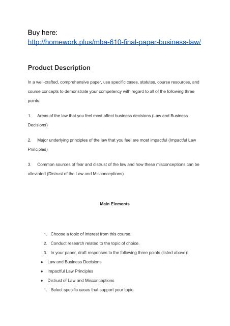 MBA 610 Final Paper Business Law
