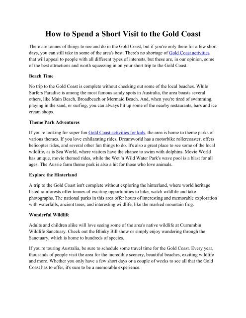 How to Spend a Short Visit to the Gold Coast