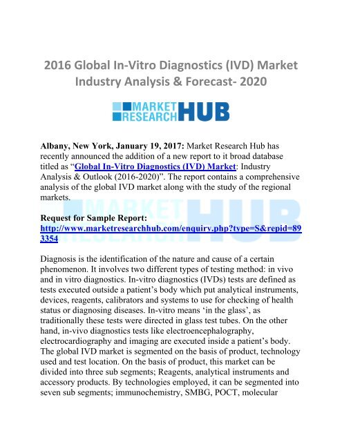 Global In-Vitro Diagnostics (IVD) Market Industry Analysis