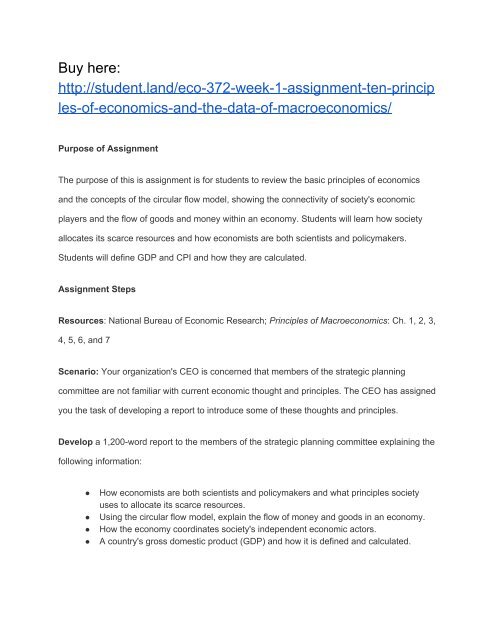 Eco 372 Week 1 Assignment Ten Principles Of Economics And The Data Of Macroeconomics