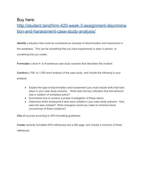 HRM 420 Week 3 Assignment Discrimination and Harassment Case Study Analysis