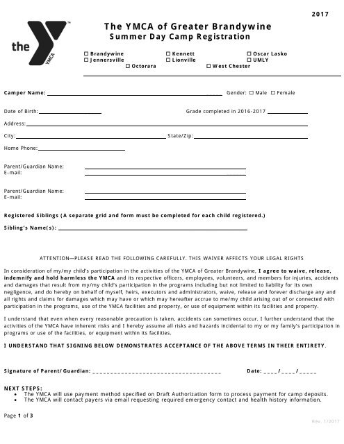 Lionville - Camp Registration Form
