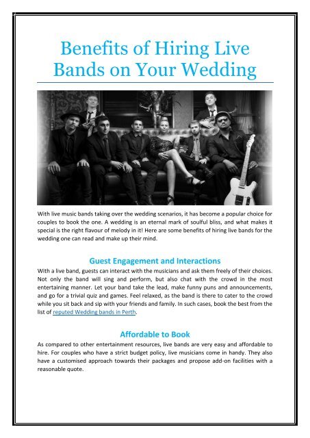 Benefits of Hiring Live Bands on Your Wedding