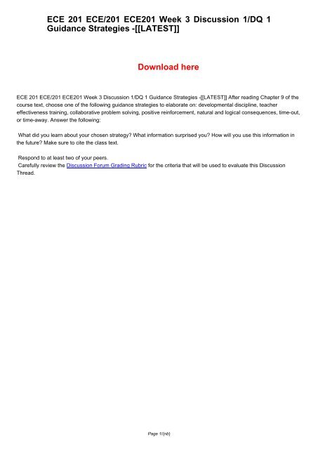 ECE 201 ECE/201 ECE201 Week 3 Discussion 1/DQ 1 Guidance Strategies ...