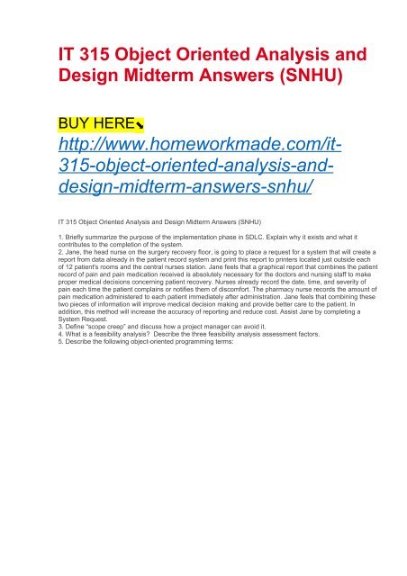 IT 315 Object Oriented Analysis and Design Midterm Answers (SNHU)