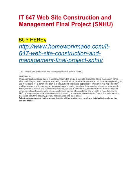 IT 647 Web Site Construction and Management Final Project (SNHU)