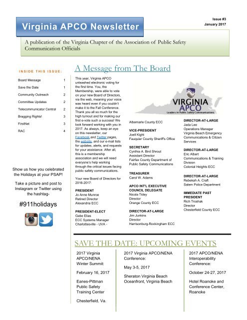 Virginia APCO Newsletter A Message from The Board