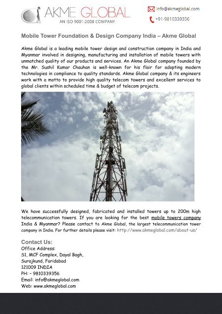 Mobile Tower Foundation & Design Company India