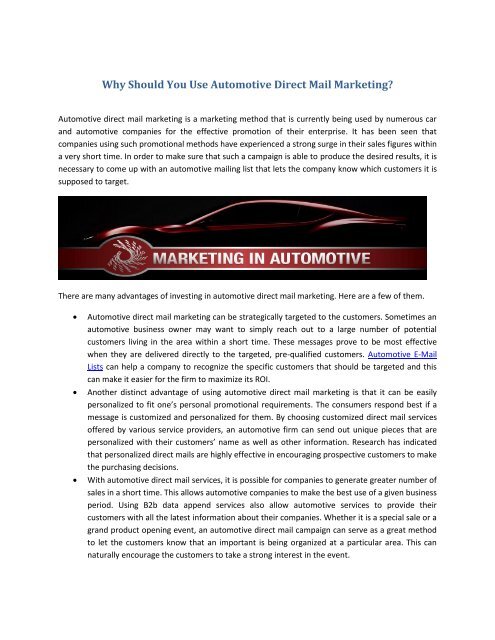 Why Should You Use Automotive Direct Mail Marketing