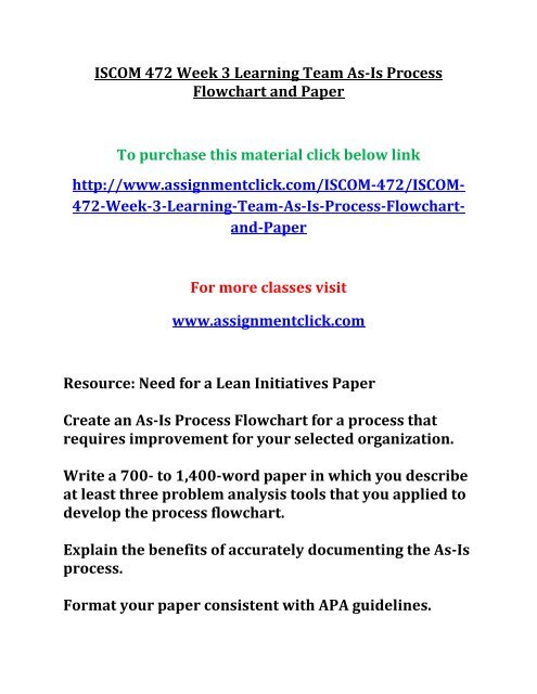 UOP ISCOM 472 Week 3 Learning Team As-Is Process Flowchart and Paper