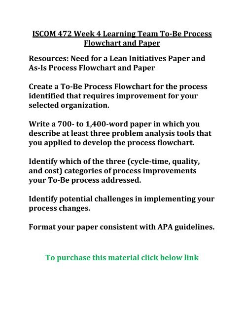 UOP ISCOM 472 Week 4 Learning Team To-Be Process Flowchart and Paper