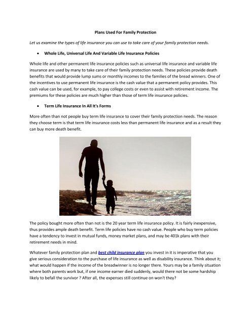 Plans Used For Family Protection