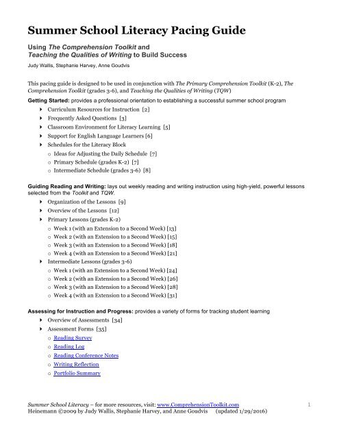 Summer School Literacy Pacing Guide