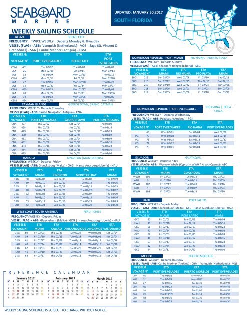 WEEKLY SAILING SCHEDULE