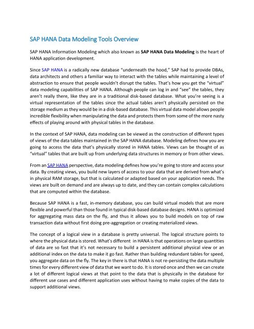 SAP HANA Data Modeling Tools Overview