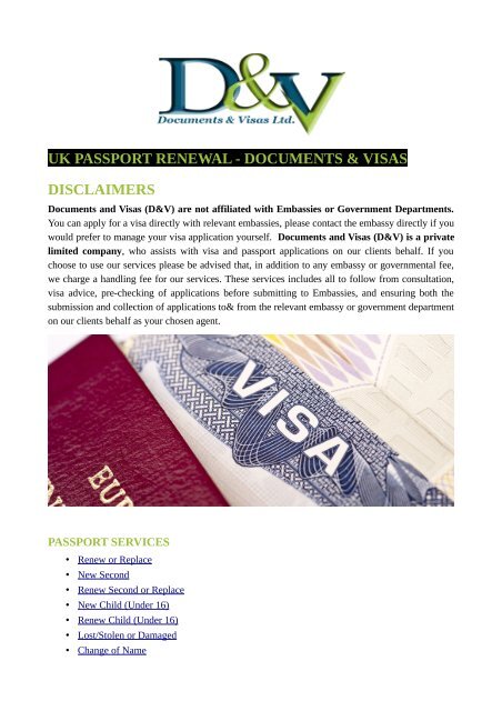 UK Passport Renewal - DOCUMENTS & VISAS UK Passport Renewal - DOCUMENTS & VISAS