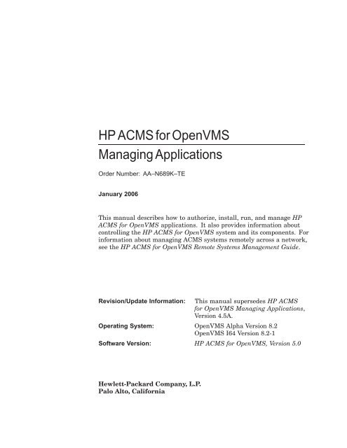 HP ACMS for OpenVMS Managing Applications