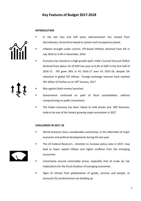 Key Features of Budget 2017-2018