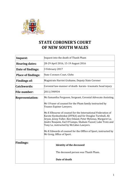STATE CORONER’S COURT OF NEW SOUTH WALES