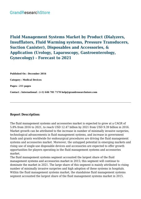 Fluid Management Systems Market -Forecast to 2021