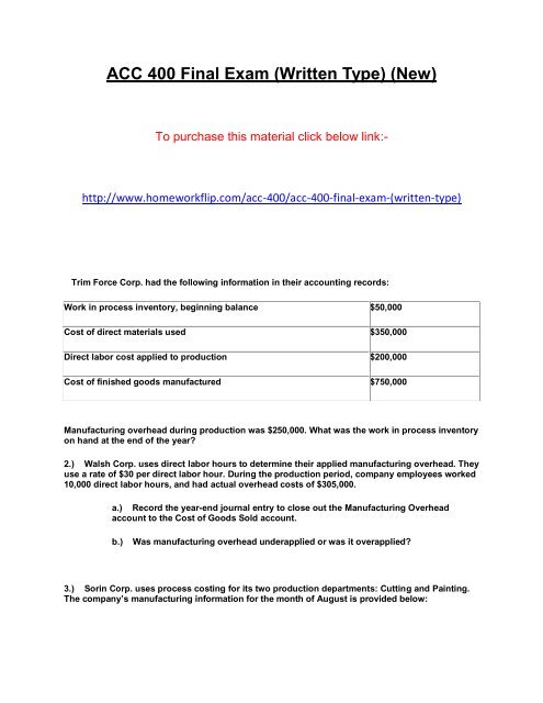 ACC 400 Final Exam (Written Type) (New)