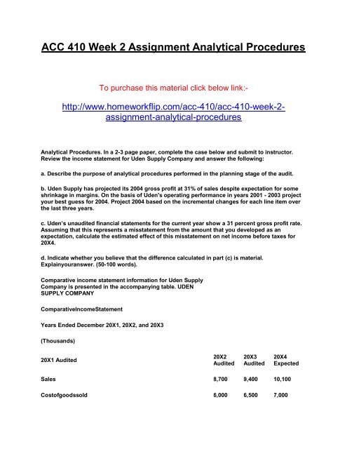 ACC 410 Week 2 Assignment Analytical Procedures