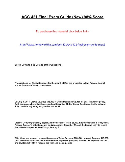 ACC 421 Final Exam Guide (New) 98% Score