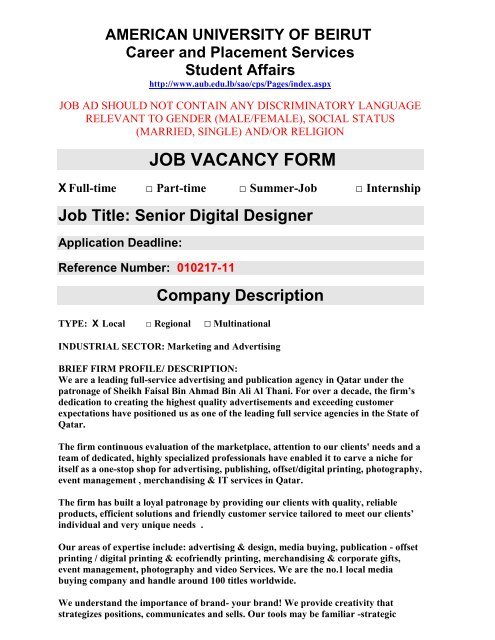 JOB VACANCY FORM