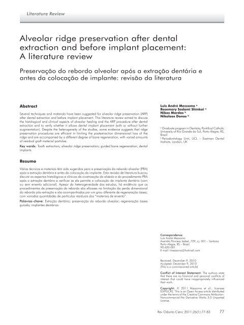 Alveolar ridge preservation after dental extraction and before implant ...