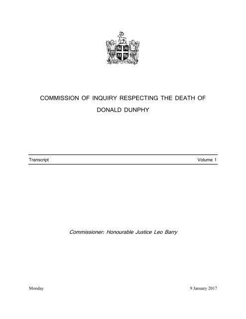 COMMISSION OF INQUIRY RESPECTING THE DEATH OF DONALD DUNPHY